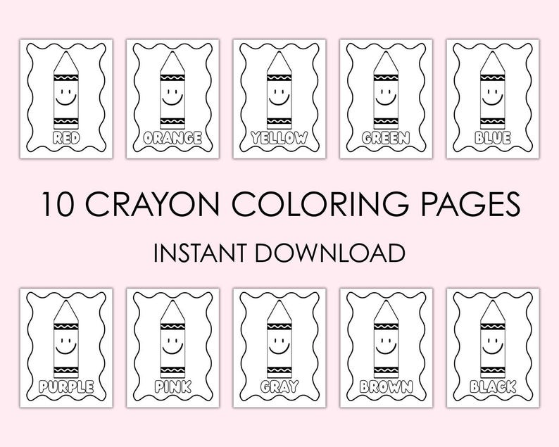 Crayon Coloring Pages for Kids - 10 Colors Printable PDF, 8.5"x11 ...