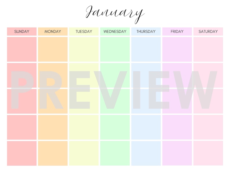 Calendar Printable PDF – Sunday & Monday Start – Blank + White Date ...