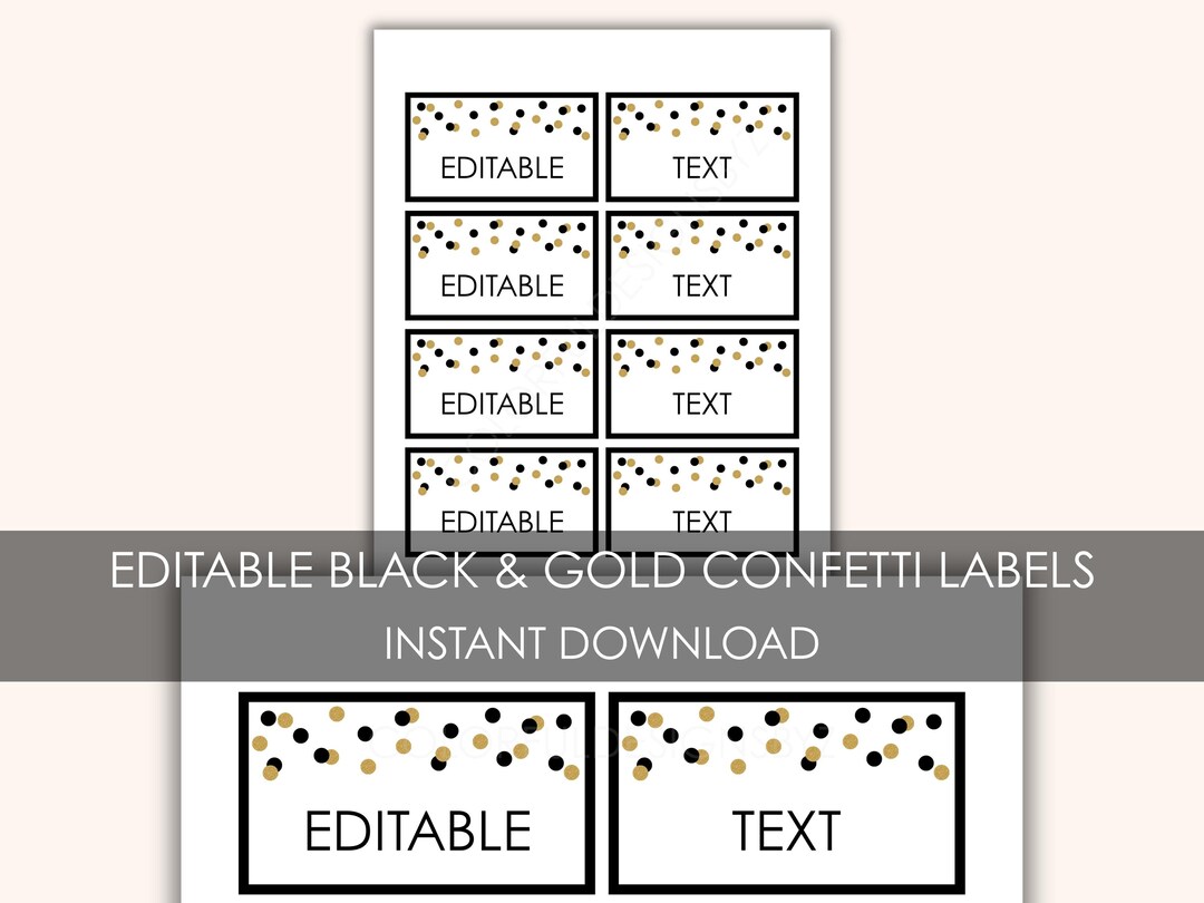 Black and Gold Editable Labels Template | Printable Name Tags, Gift ...