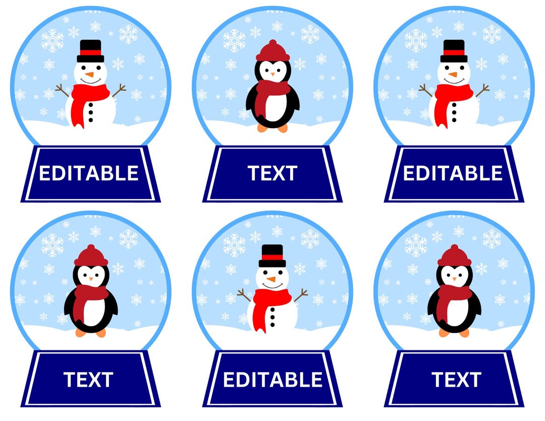 Snowman & Penguin Snow Globe Tags – Editable – Printable for Winter ...