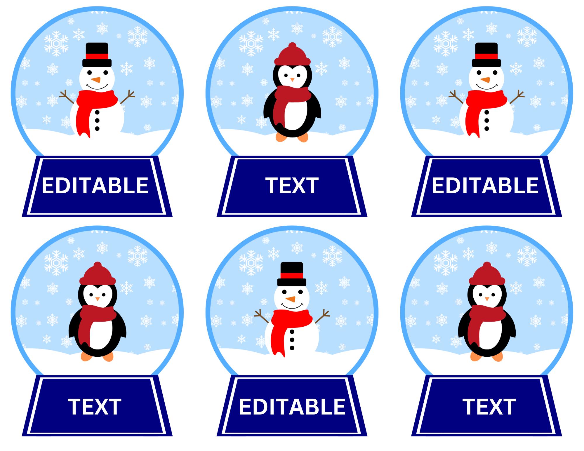 Snowman & Penguin Snow Globe Tags – Editable – Printable for Winter ...