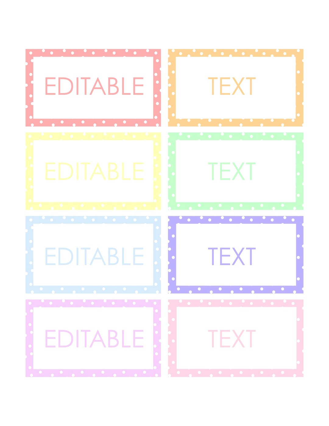 Editable Polka Dot Labels – Pastel Rainbow Printable Tags – 8 per Page ...