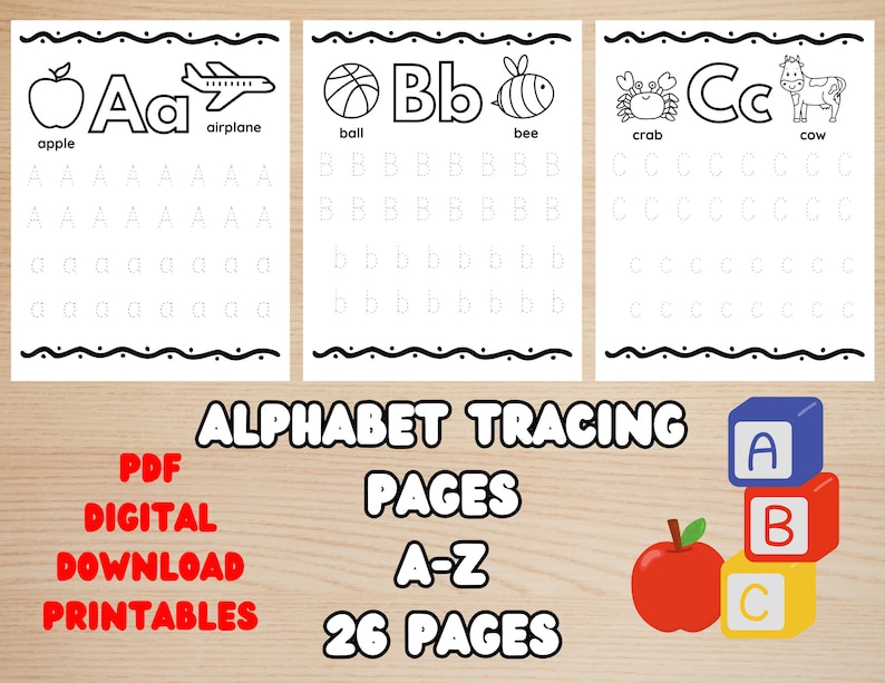 Printable Alphabet Tracing Pages A to Z Lowercase and Uppercase Letters ...