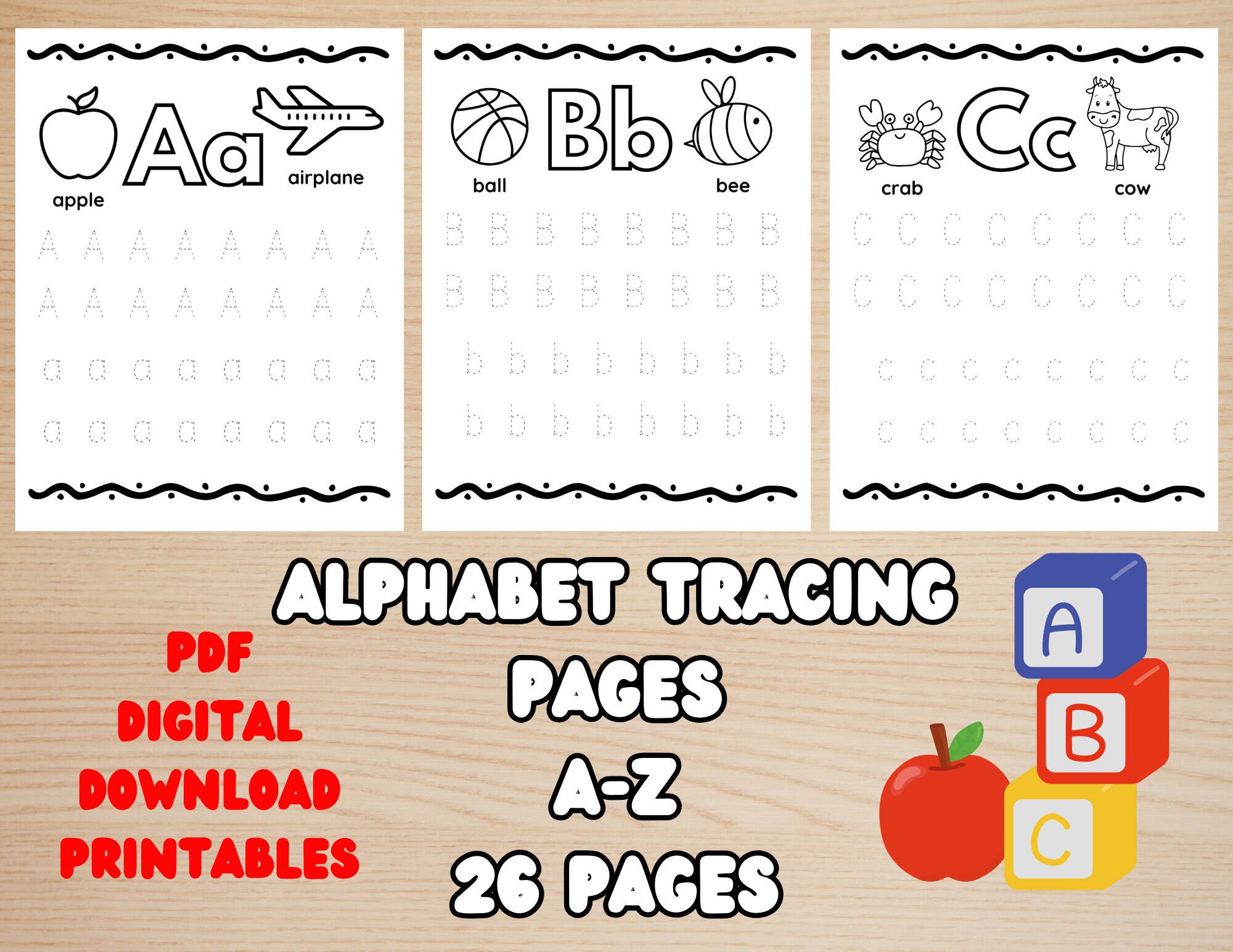 Printable Alphabet Tracing Pages A to Z Lowercase and Uppercase Letters ...