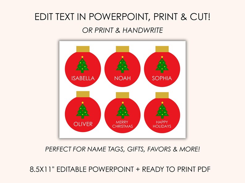 Editable Christmas Ornament Labels | Printable Reindeer + Tree Gift ...