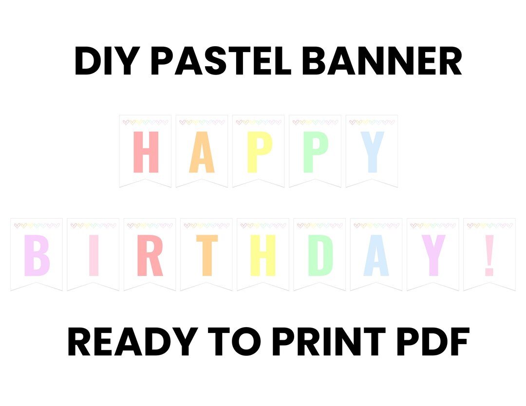 Pastel Happy Birthday Banner Printable – Rainbow Heart Birthday Garland ...