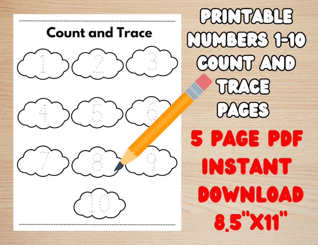 PRINTABLE INSTANT DOWNLOAD Numbers 1-10 Count and Trace Pages Fun Math ...