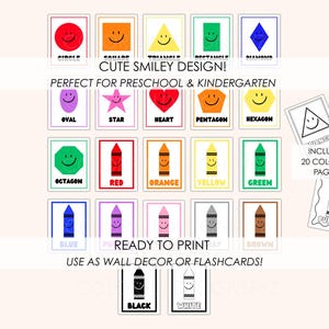 Shapes and Colors Posters + Flashcards + Coloring Pages Bundle | Bright ...