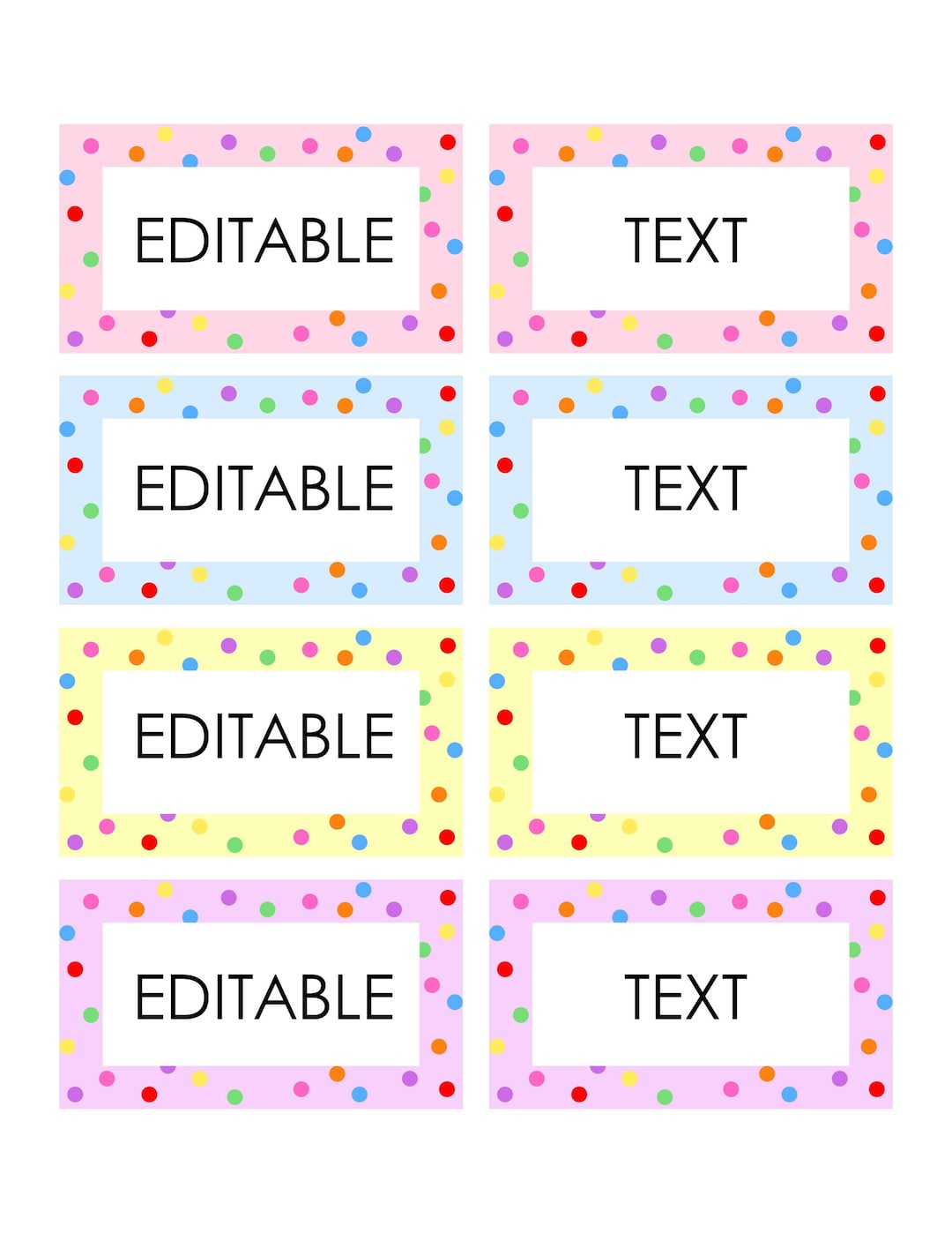Editable Tags & Labels Printable - Polka Dot Theme - 4 Colors - Instant ...