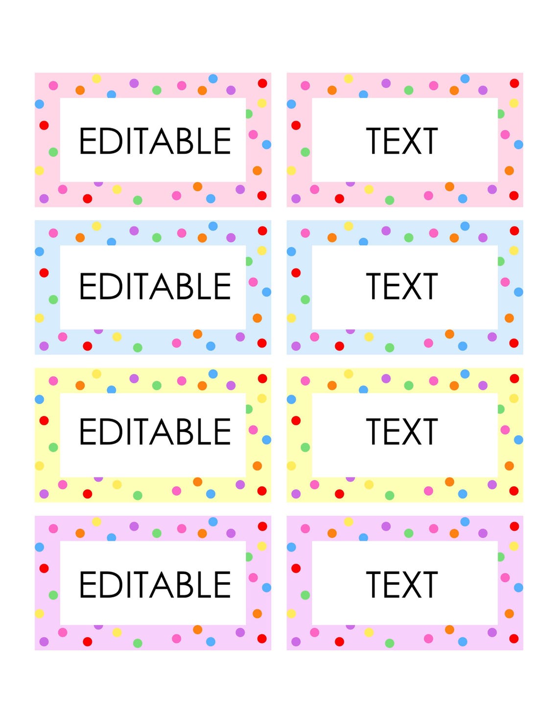 Editable Tags & Labels Printable - Polka Dot Theme - 4 Colors - Instant ...