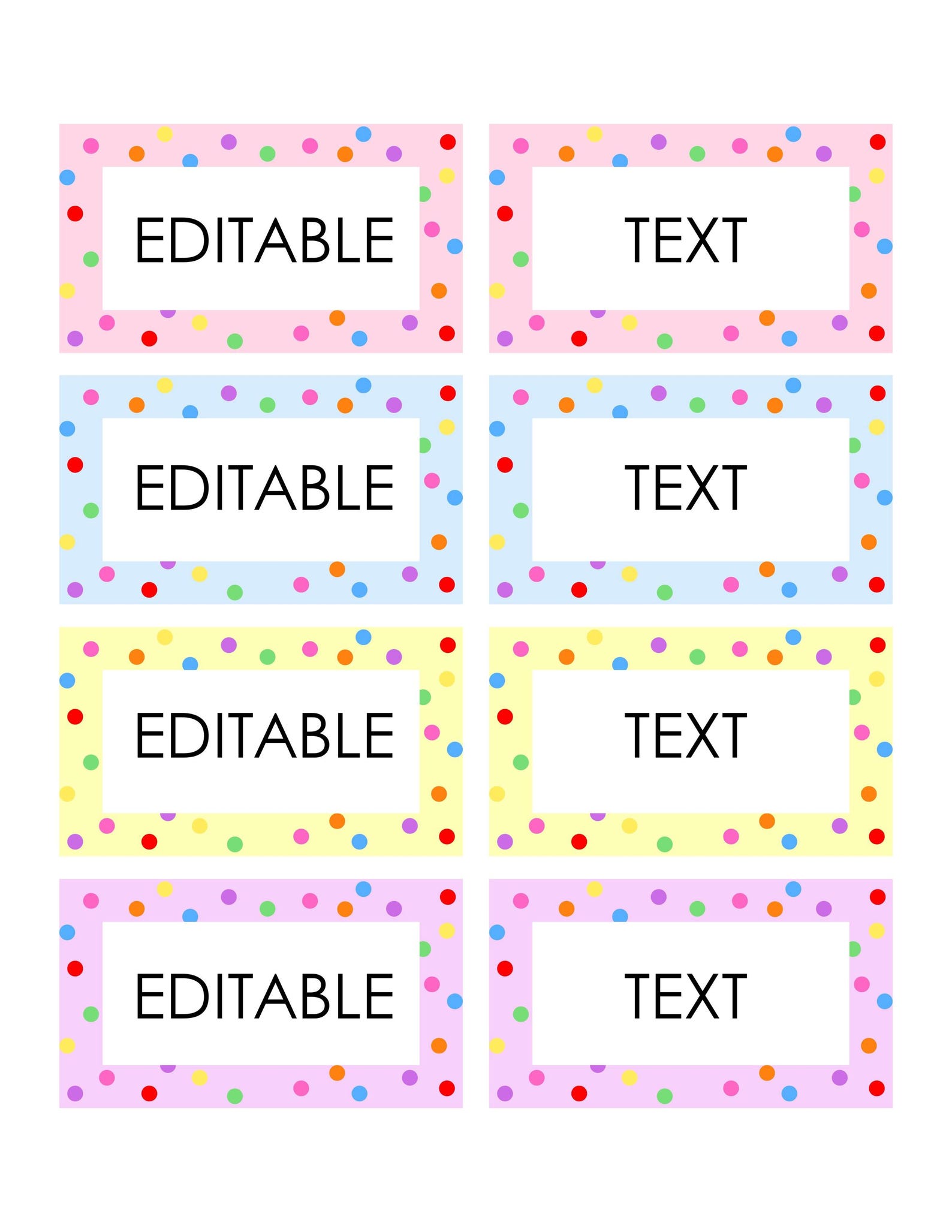 Editable Tags & Labels Printable - Polka Dot Theme - 4 Colors - Instant ...