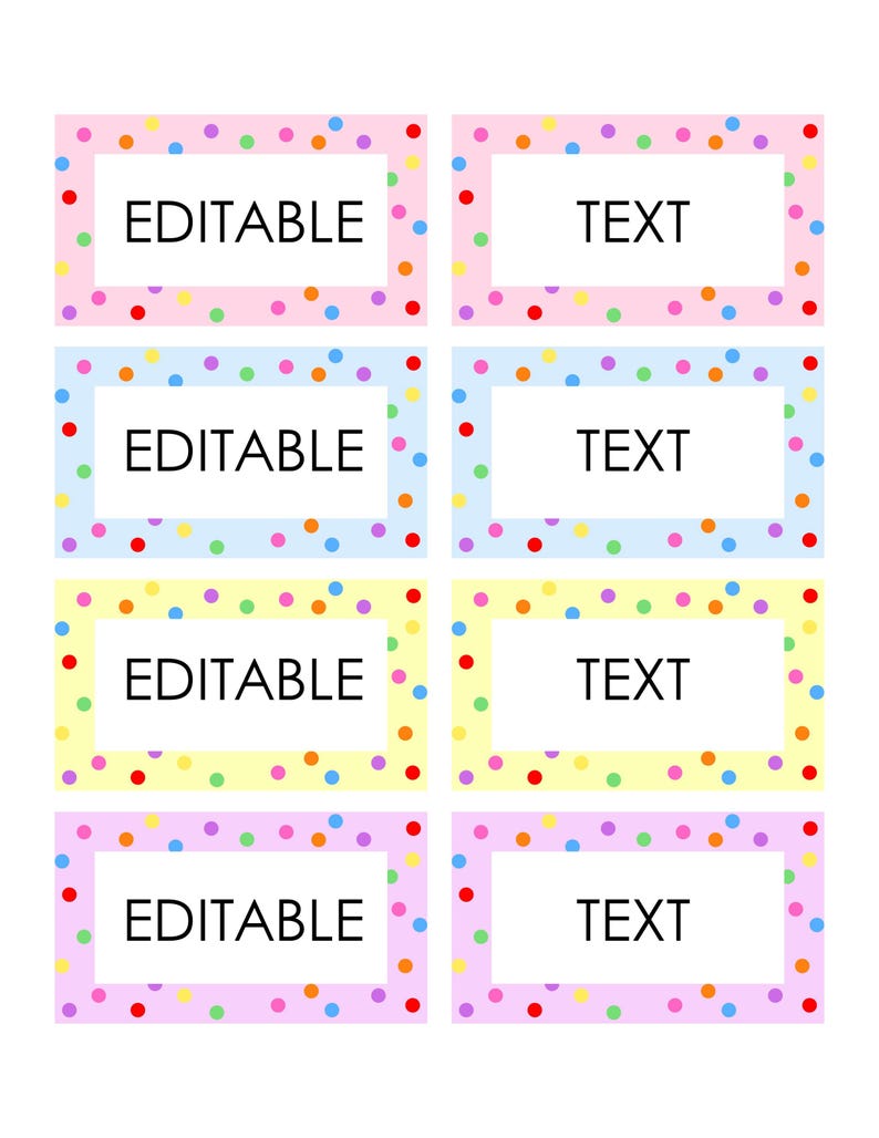 Editable Tags & Labels Printable - Polka Dot Theme - 4 Colors - Instant ...