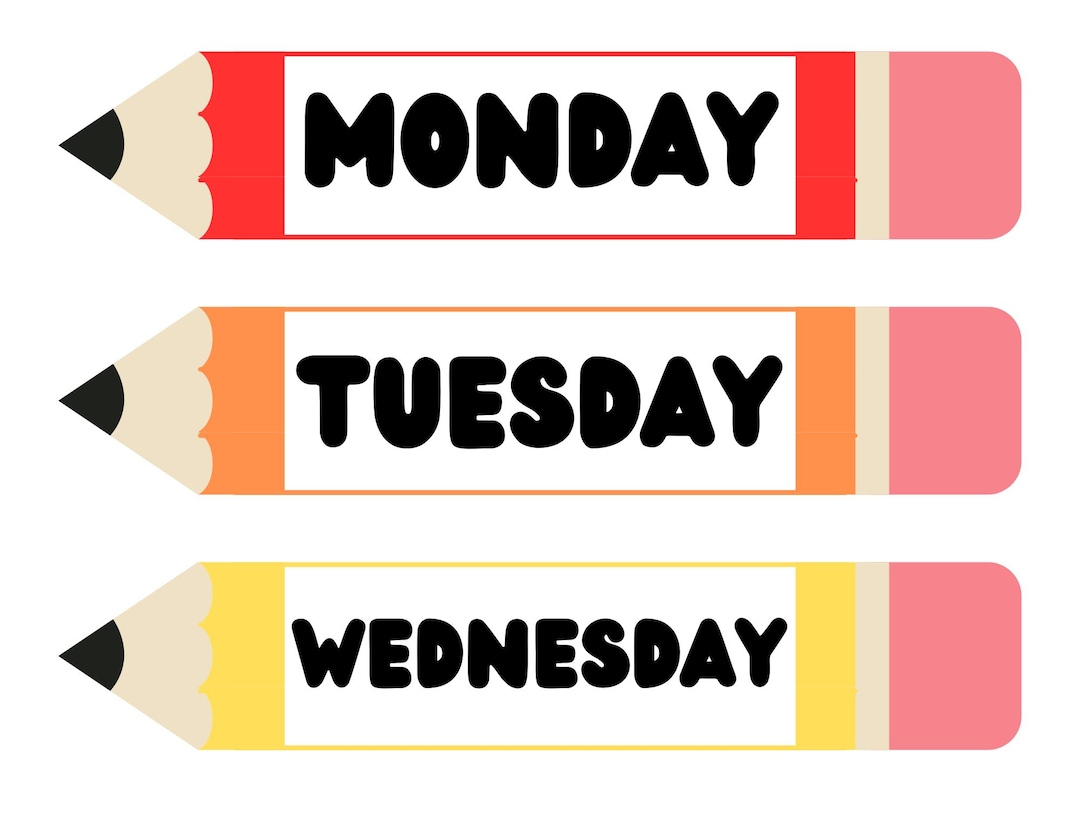 Printable 7 Days of the Week Pencils Display Early Learning Back to ...