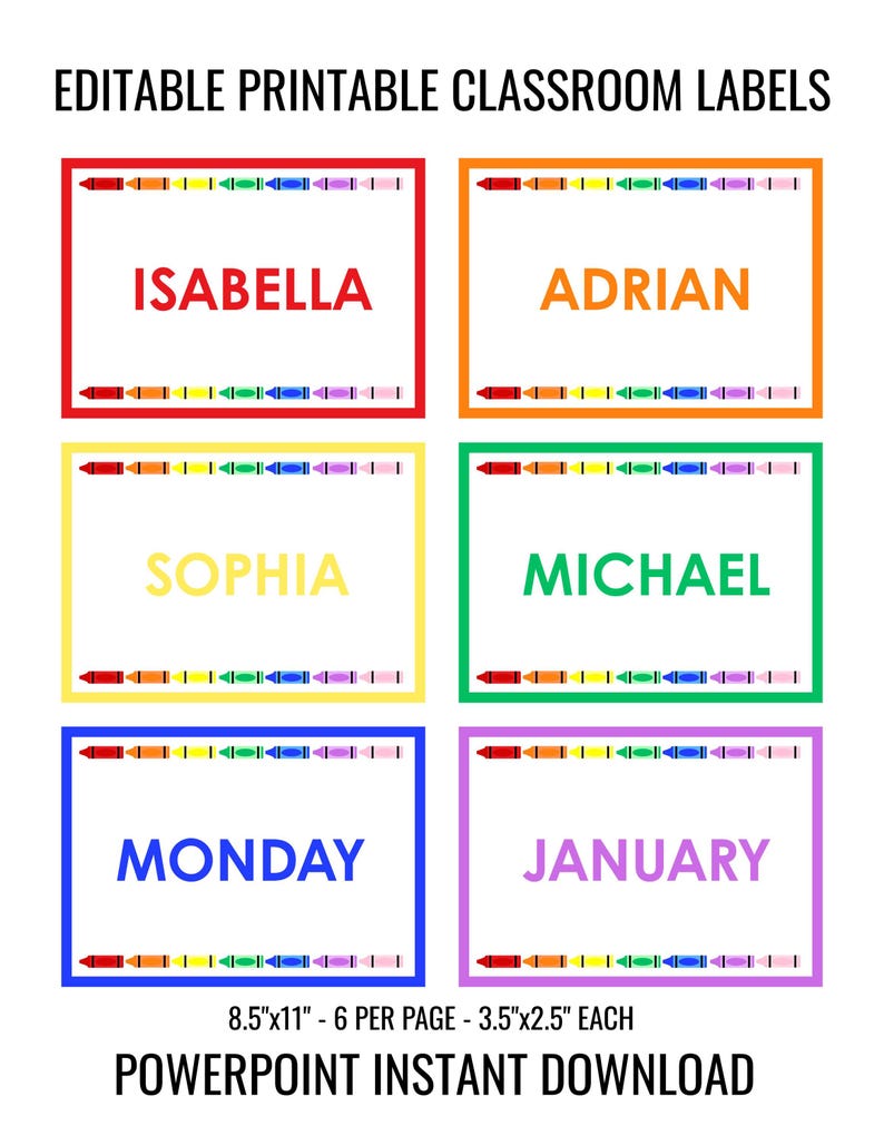 Editable Printable Crayon Name Tags and Labels | Classroom & Homeschool ...