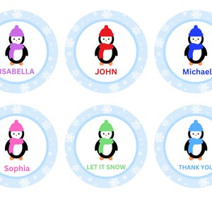 Editable Winter Penguin Circle Tags Printable Name Tags & Labels 6 ...