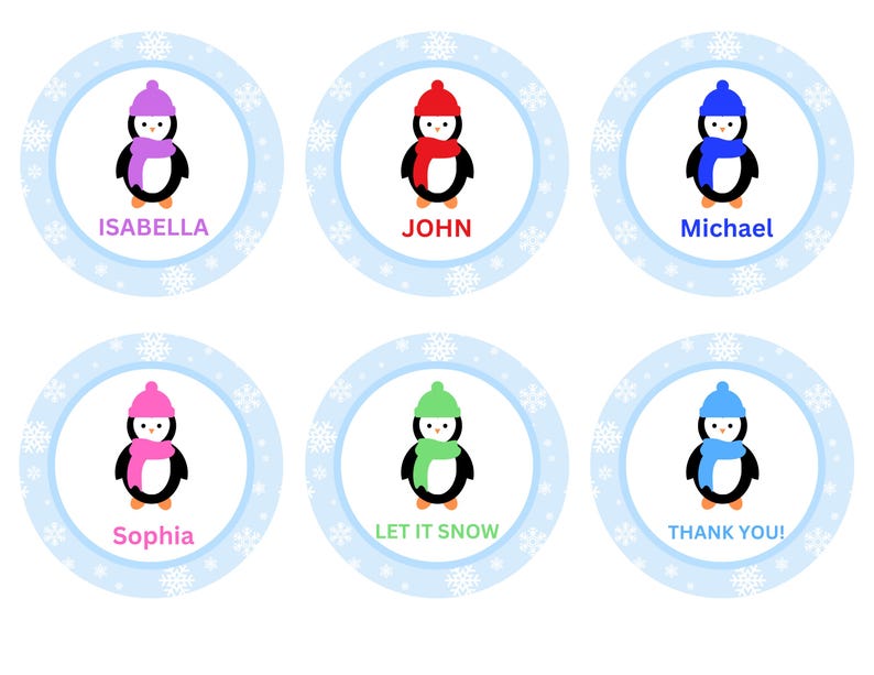 Editable Winter Penguin Circle Tags Printable Name Tags & Labels 6 ...