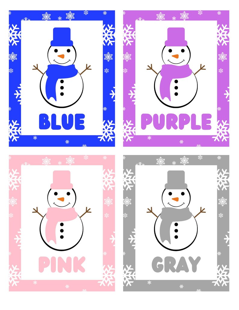 Printable Snowman-themed Color Flashcards Winter Learning Cards for ...