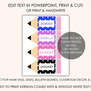 Editable Pencil Labels for Classroom – Polka Dot Name Tags – 4 Sizes ...