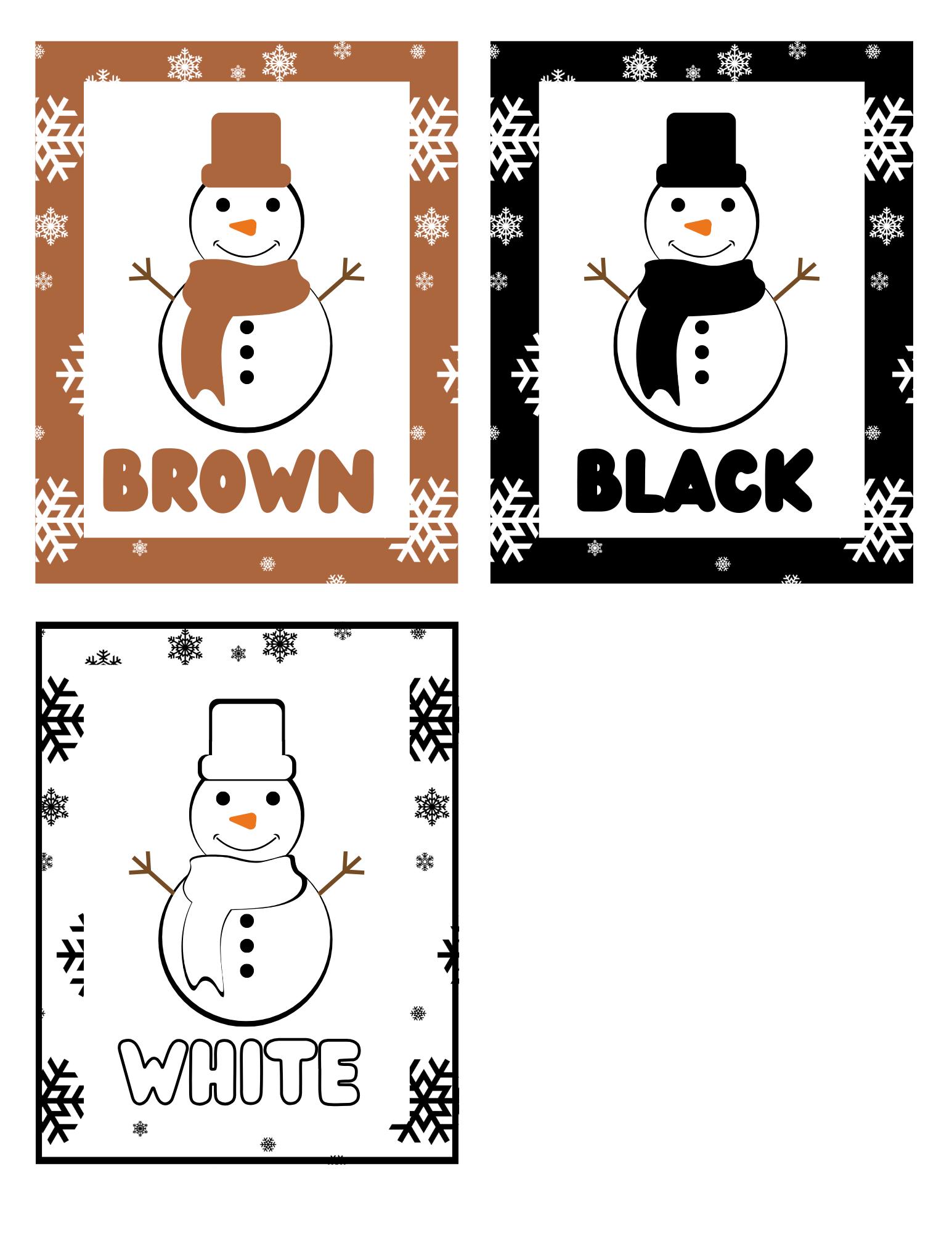 Printable Snowman-themed Color Flashcards Winter Learning Cards for ...