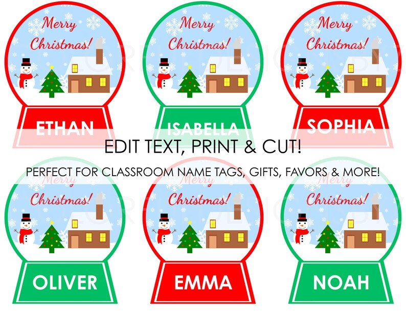 Editable Christmas Snow Globe Tags & Labels – Printable Red and Green ...