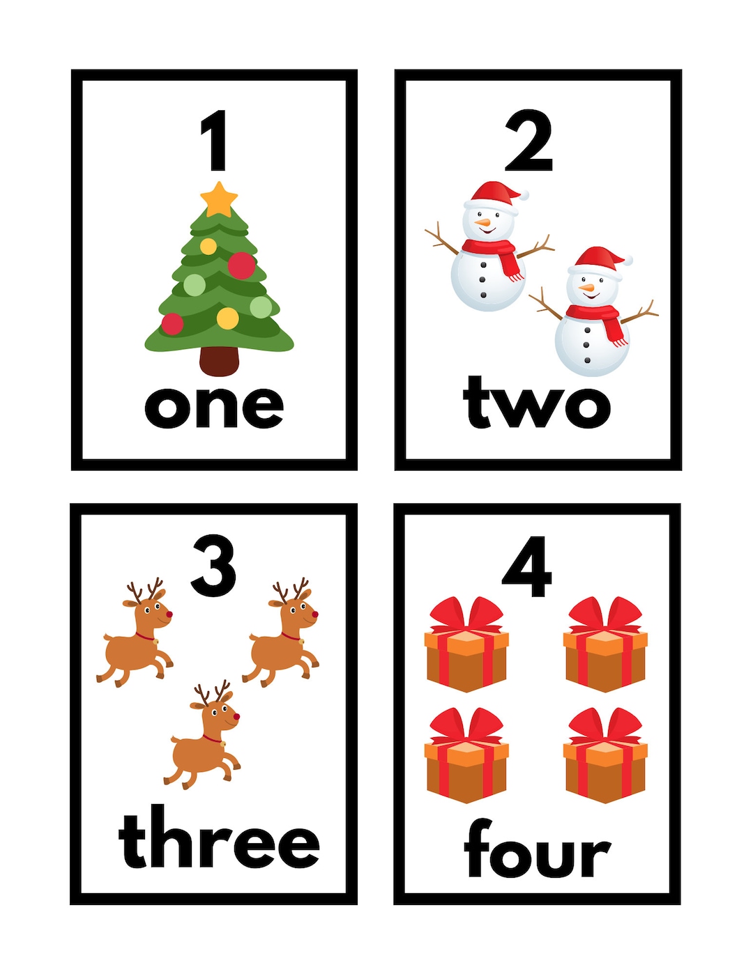 PRINTABLE Winter/christmas Numbers 1-10 Flashcards Early Learning ...