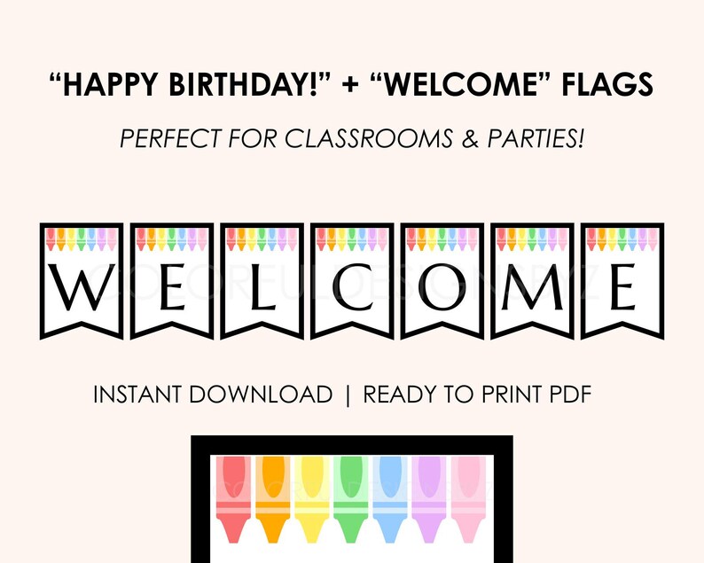 Crayon Banner Printable | Happy Birthday & Welcome Flags | A-Z Letters ...