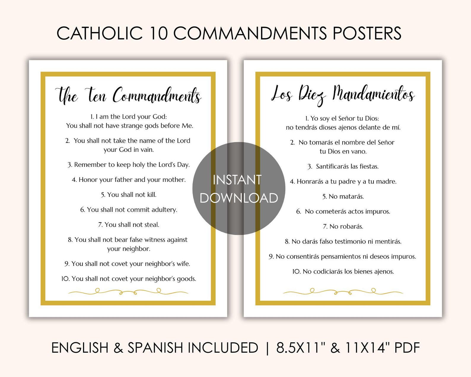 Catholic Ten Commandments Printable Wall Art | English + Spanish ...