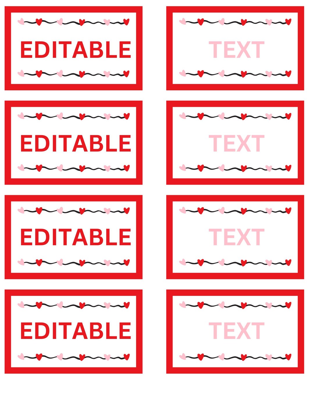 Editable Valentine’s Day Tags | Printable Red & Pink Heart Labels ...