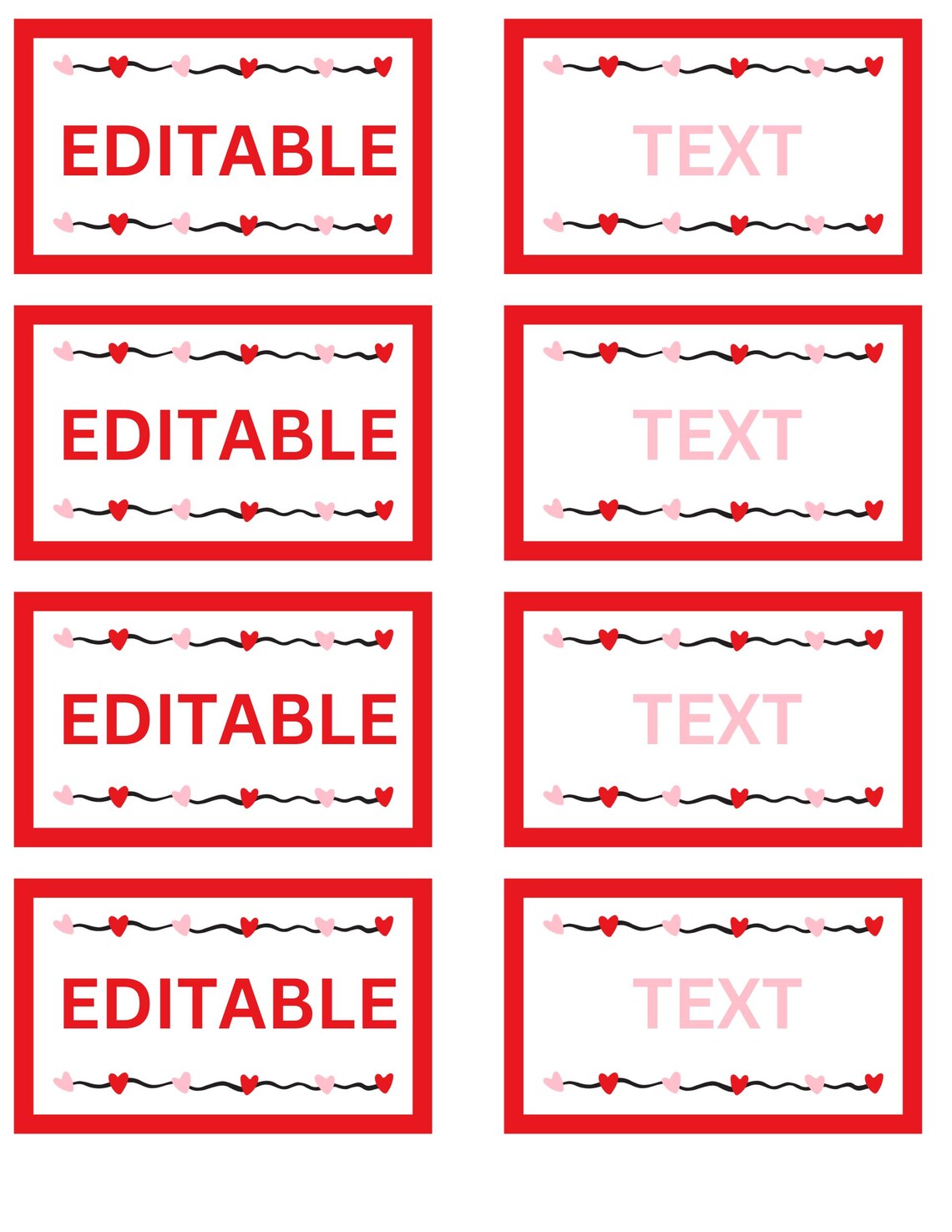 Editable Valentine’s Day Tags | Printable Red & Pink Heart Labels ...