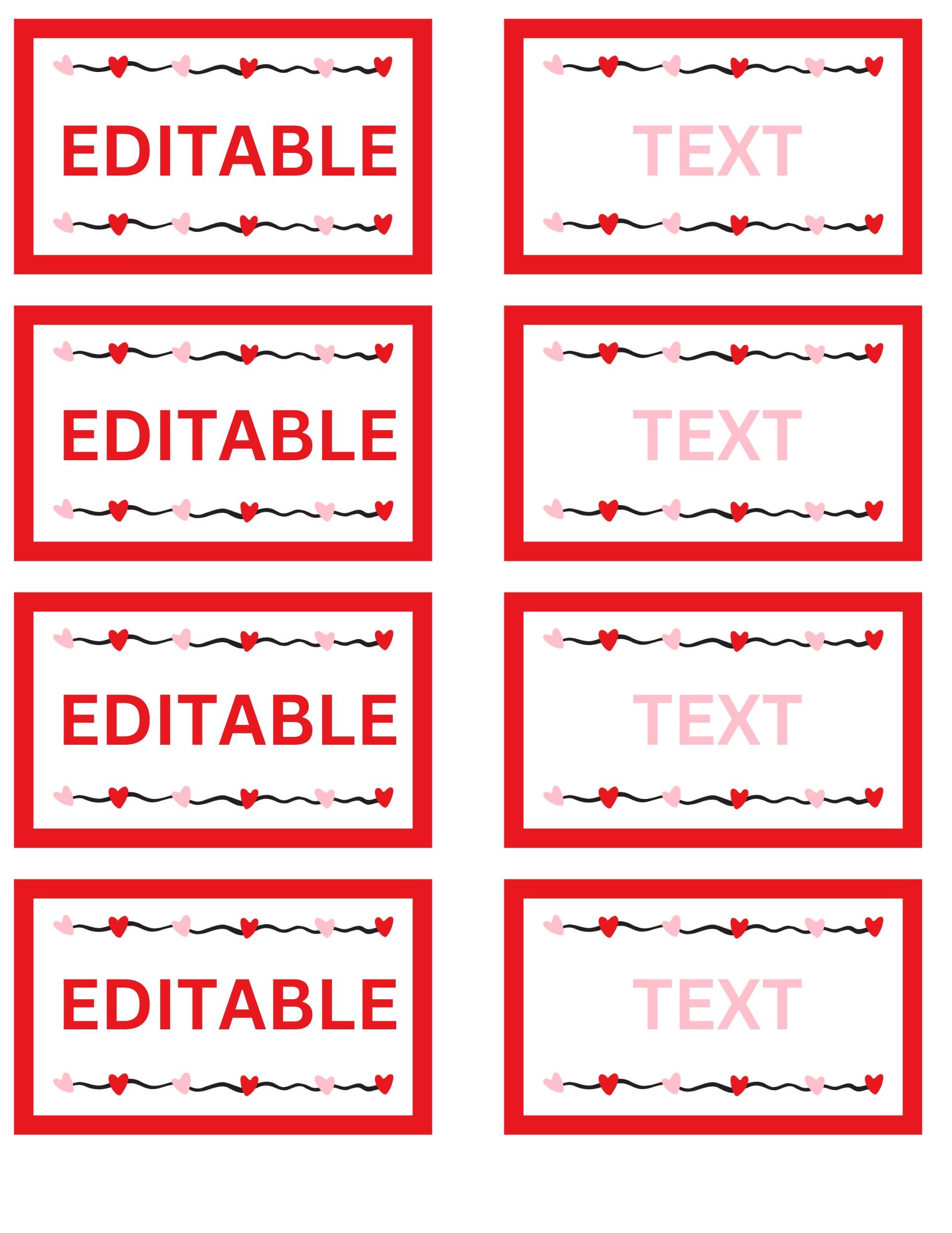 Editable Valentine’s Day Tags | Printable Red & Pink Heart Labels ...