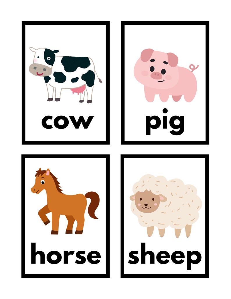 Printable 12 Farm Themed Flashcards for Toddlers and Kids 3 Page PDF ...