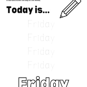 Printable Days of the Week Tracing Pages Great for Preschool ...