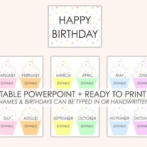 Editable Birthday Cupcake Display | 12 Months | Classroom Birthday ...