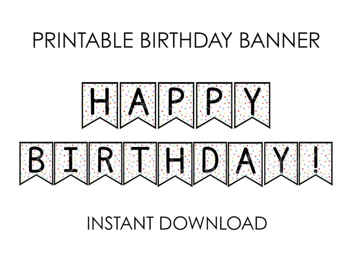 Happy Birthday Banner Printable – Colorful Polka Dot Party Bunting, DIY ...