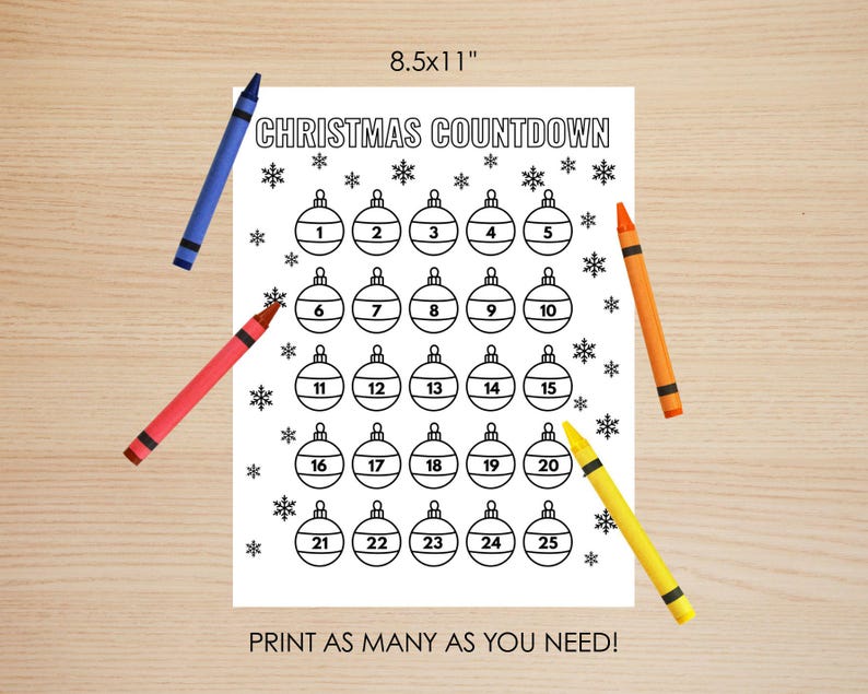 Christmas Countdown Coloring Page | Printable Advent Calendar for Kids ...
