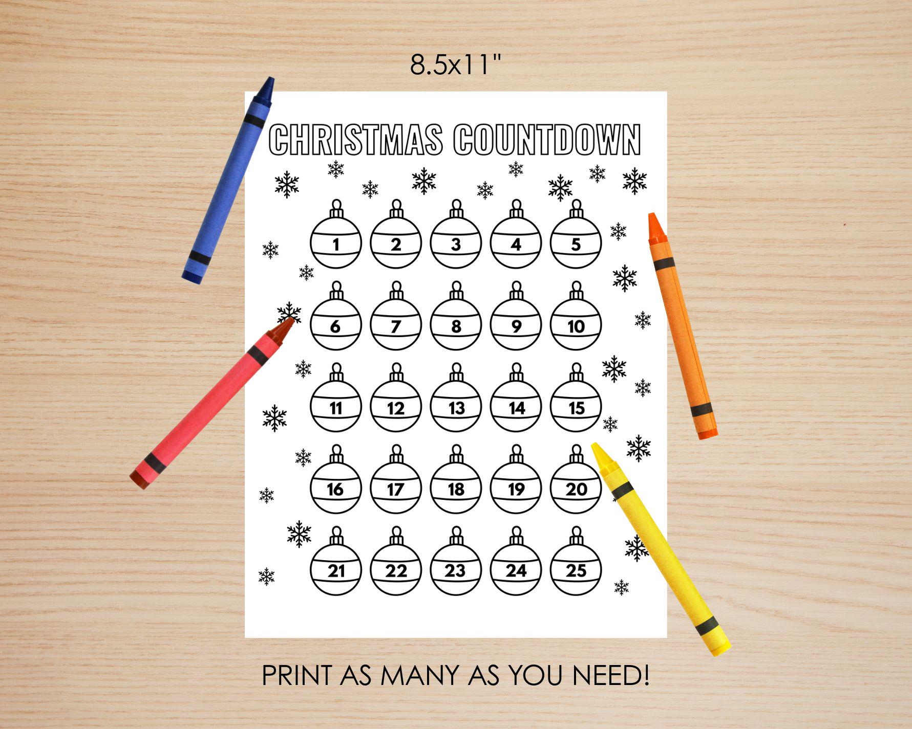 Christmas Countdown Coloring Page | Printable Advent Calendar for Kids ...