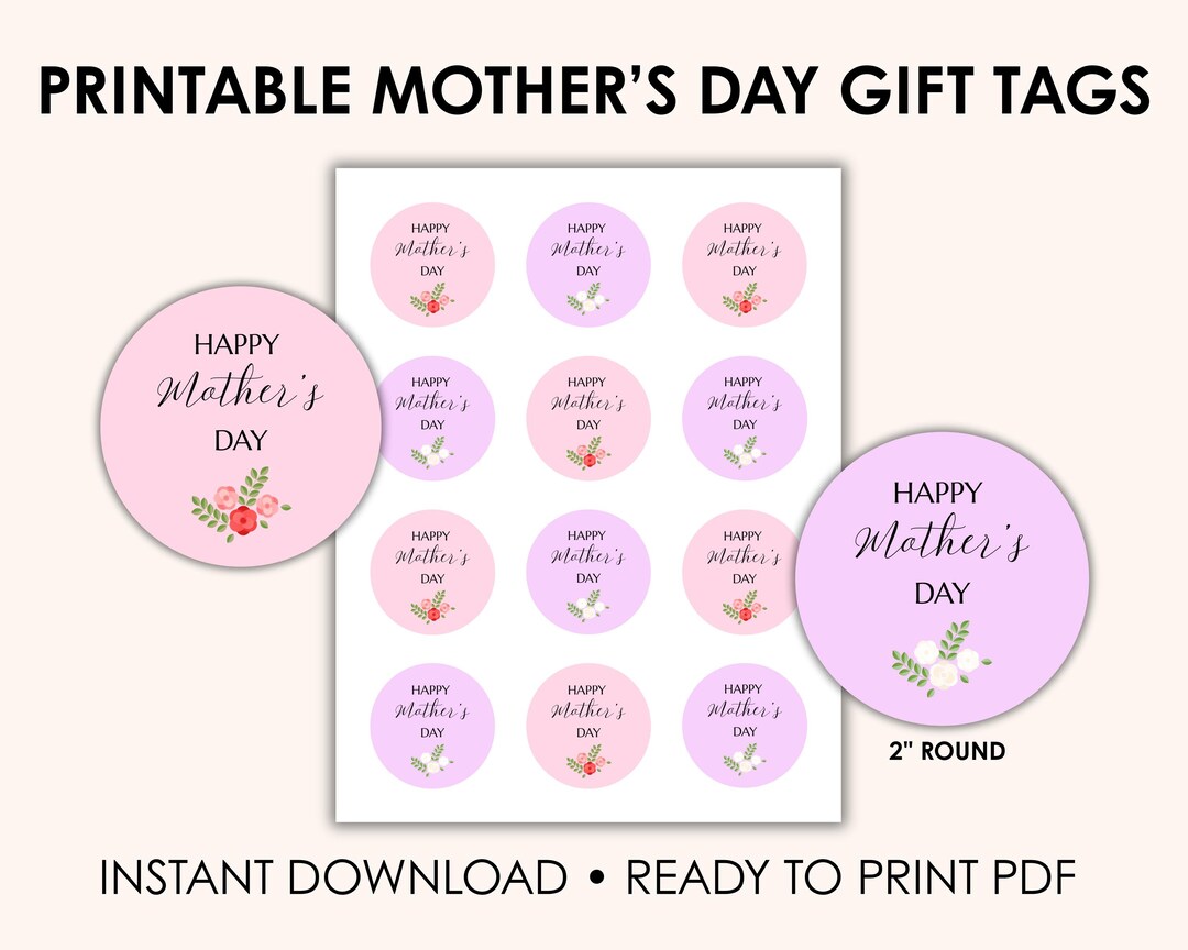 Happy Mother’s Day Printable Gift Tags – Floral Circle Stickers, 2 ...