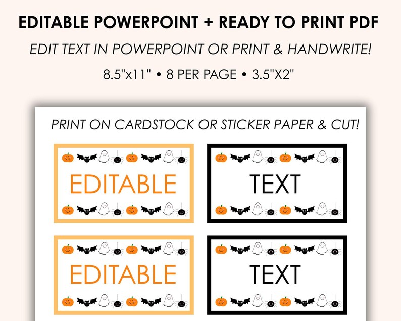 Editable Halloween Labels – Cute Ghost Bat Pumpkin Name Tags or Treat ...