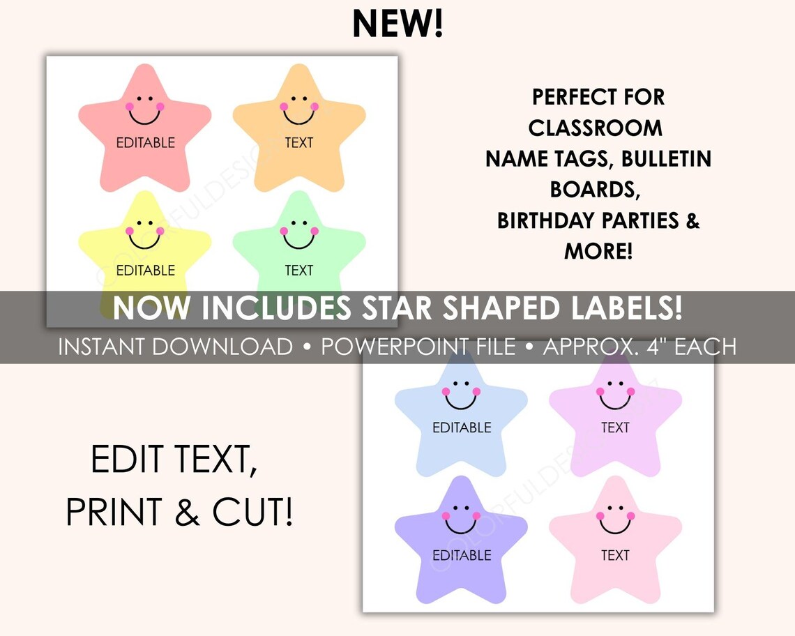 Editable Star Name Tags, Desk Labels for Students, Powerpoint Template ...