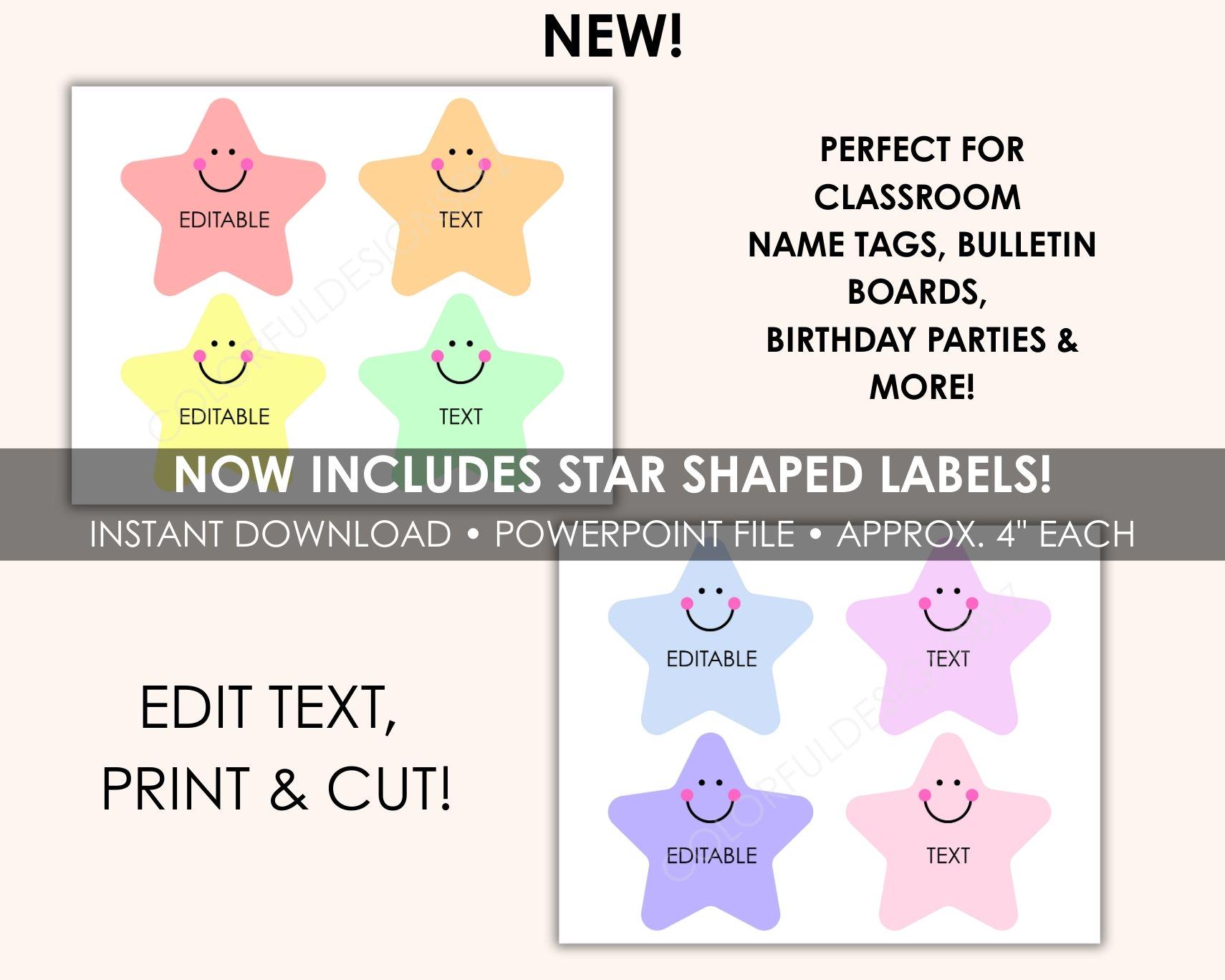 Editable Star Name Tags, Desk Labels for Students, Powerpoint Template ...