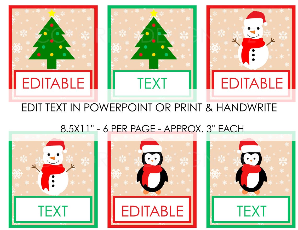 Editable Christmas Labels | Printable Holiday Name Tags | Snowman ...