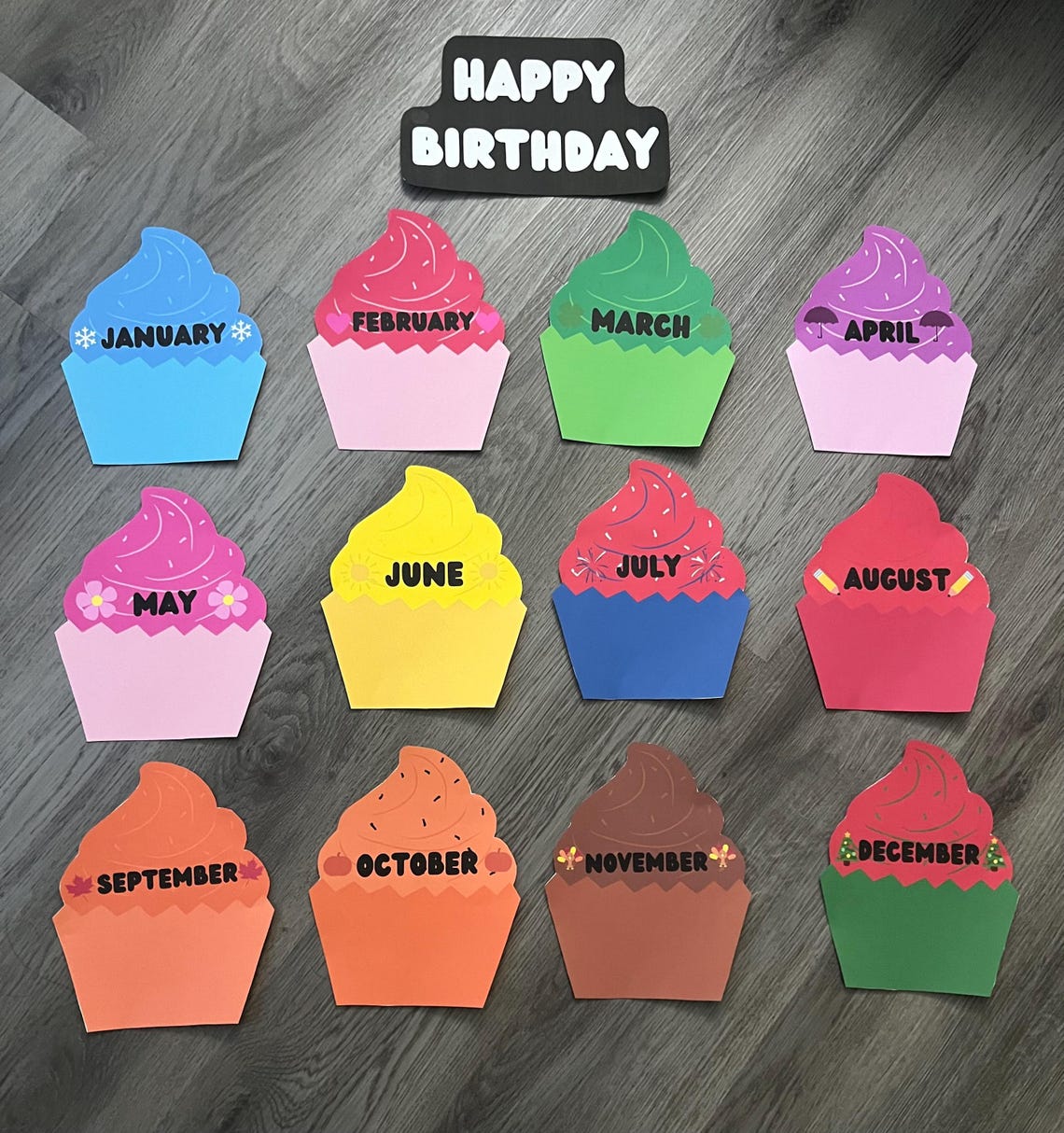 Birthday Board Cupcakes Printable | Colorful Birthday Display for ...