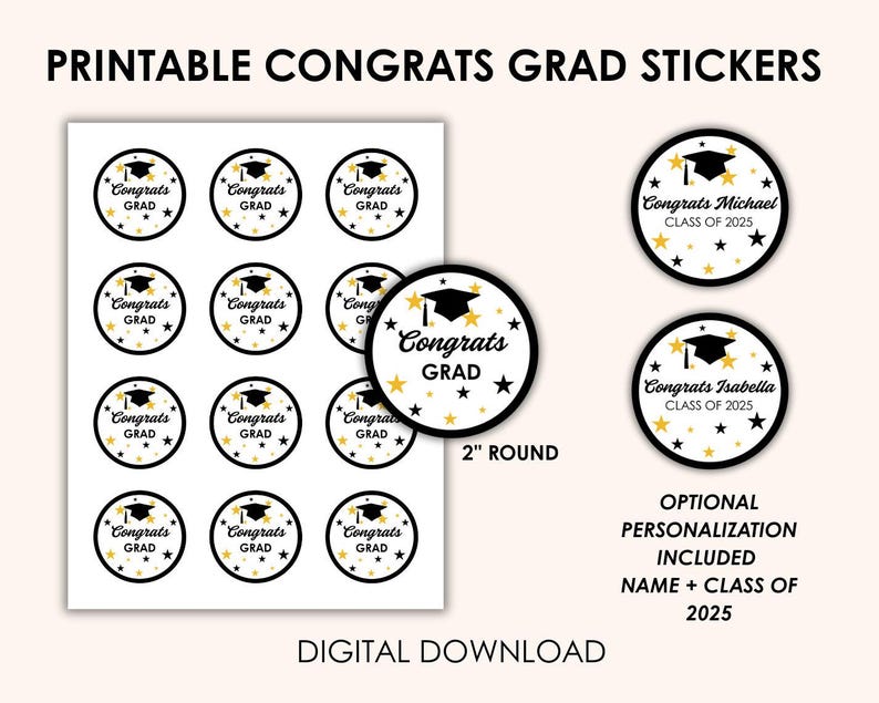 Graduation Stickers Printable – Congrats Grad or Personalized Name ...