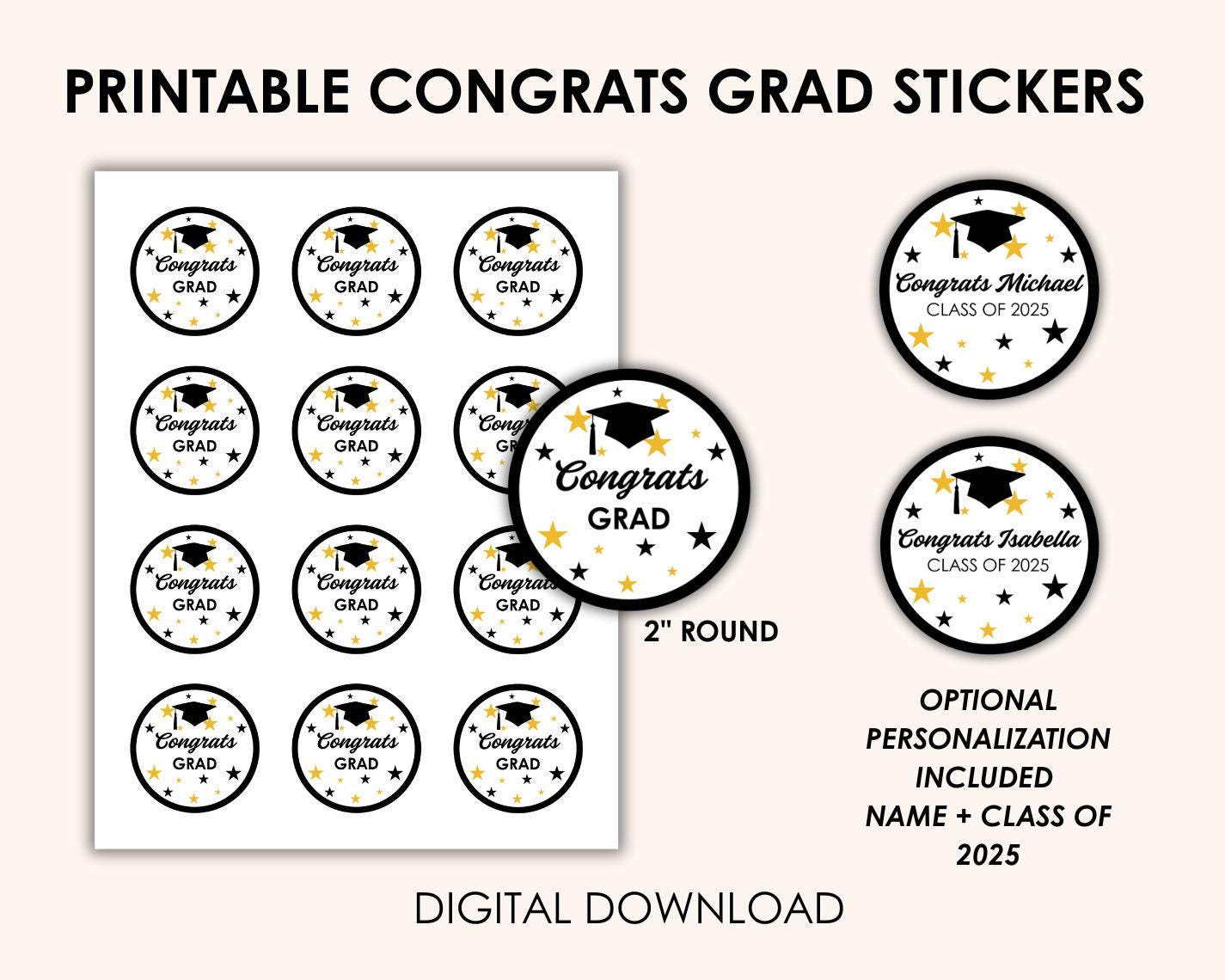Graduation Stickers Printable – Congrats Grad or Personalized Name ...