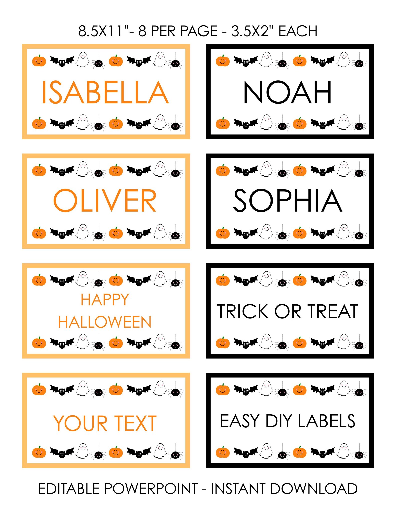 Editable Halloween Labels – Cute Ghost Bat Pumpkin Name Tags or Treat ...