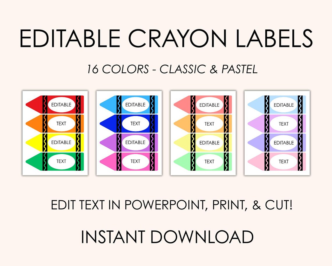 Editable Crayon Name Tags – 16 Printable Labels for Classroom, School ...
