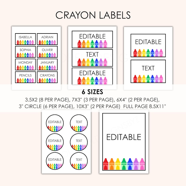 Editable Classroom Labels & Name Tags Bundle | Rainbow Crayon, Pencil ...
