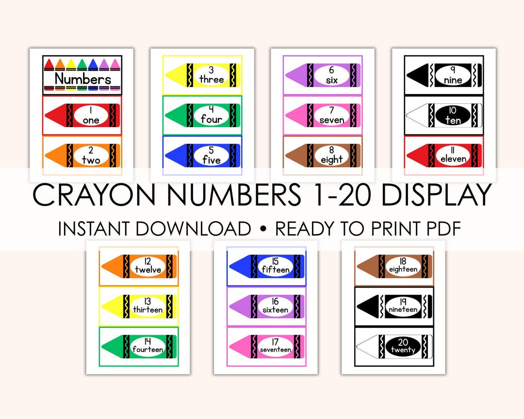 Crayon Number Cards 1–20 Printable PDF – Preschool & Kindergarten ...