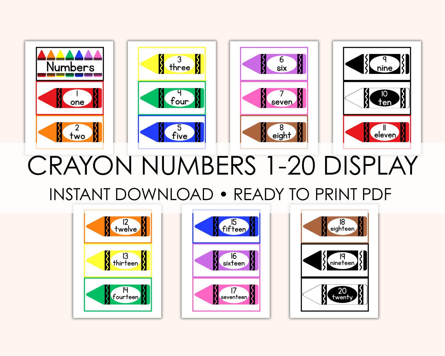 Crayon Number Cards 1–20 Printable PDF – Preschool & Kindergarten ...