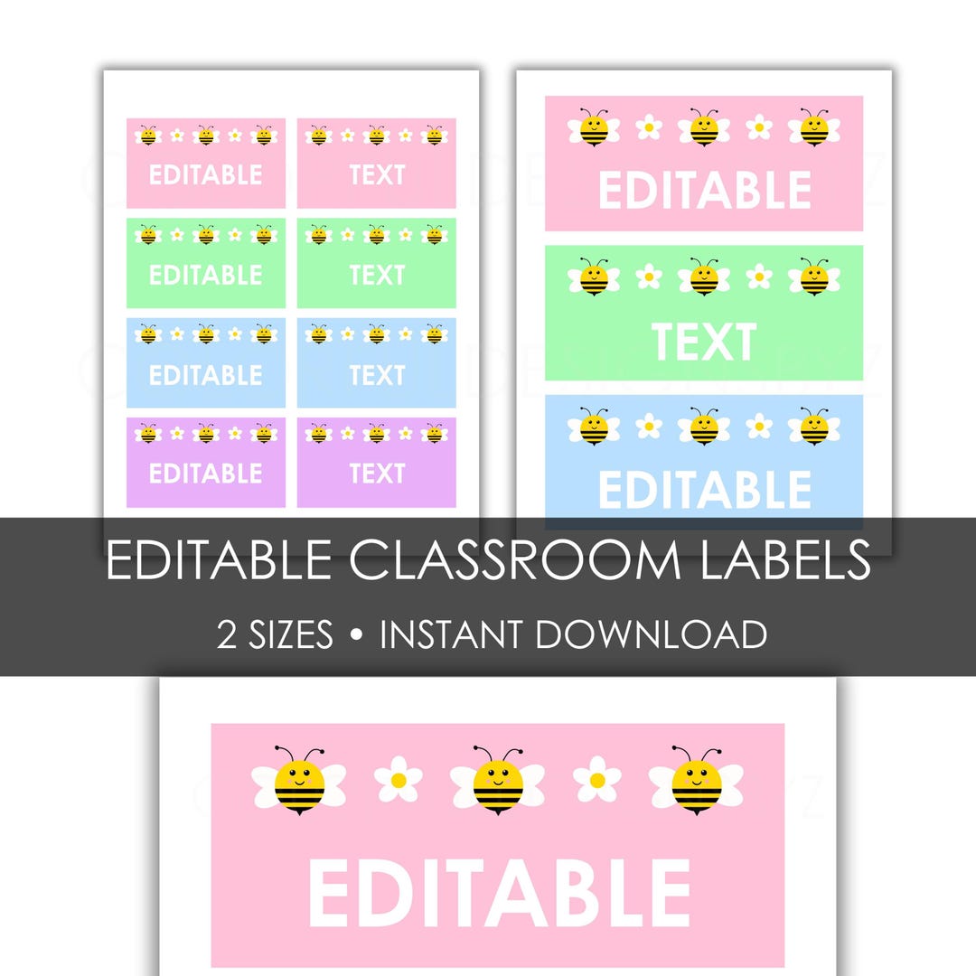 Editable Bee Classroom Labels | 7x3 & 3.5x2 Name Tags - Etsy